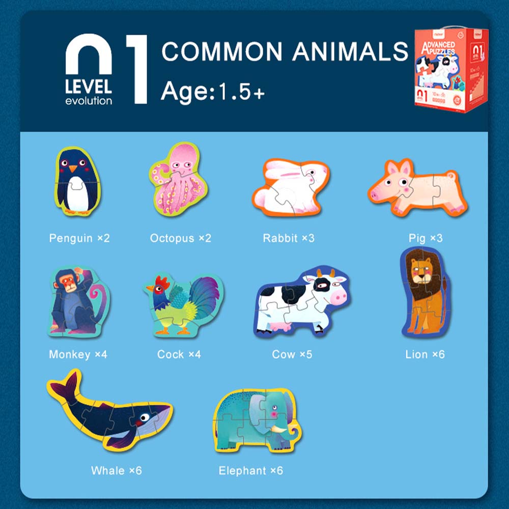 10-in-1 Level Up Puzzles: Level 1 Simple Animals | Mideer